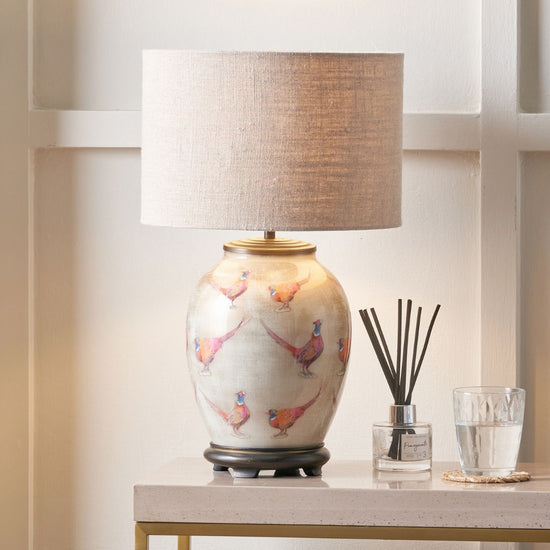 Jenny Worrall Pheasant Champagne Table Lamp with Natural Shade – Pagazzi