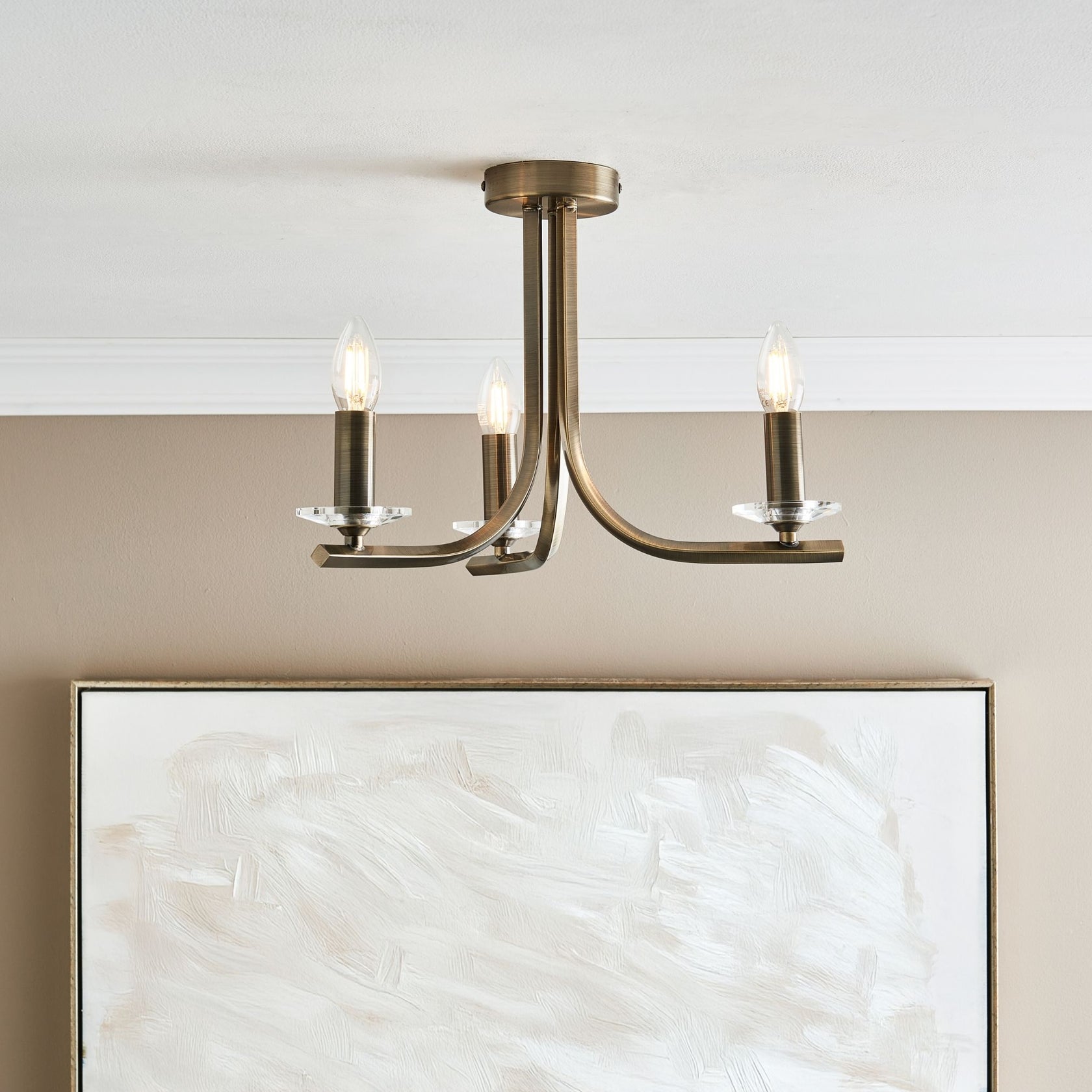 Morden 3 Light Antique Brass Semi Flush Ceiling Light – Pagazzi